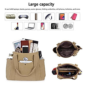 Phenas Women's Tote Shoulder Bag With Zipper Canvas Handbag Top Handle Satchel Bags Large Capacity Shopping Bag Travel Commuter Tote Bag Pool Beach Bags