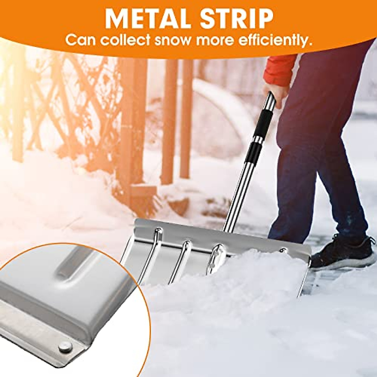 Snow Shovel for Driveway, 46 inches Aluminum Snow Pusher Shovel with D-Grip Handle Heavy Duty Metal Snow Shovels for Car Home Garage Garden