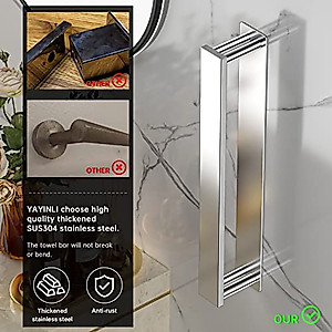 YAYINLI Towel Racks for Bathroom Wall Mounted, Small Bathroom Towel Holder Storage for Rolled Towels, SUS 304 Stainless Steel Adhesive Towel Bar, Silver 15.1 Inch