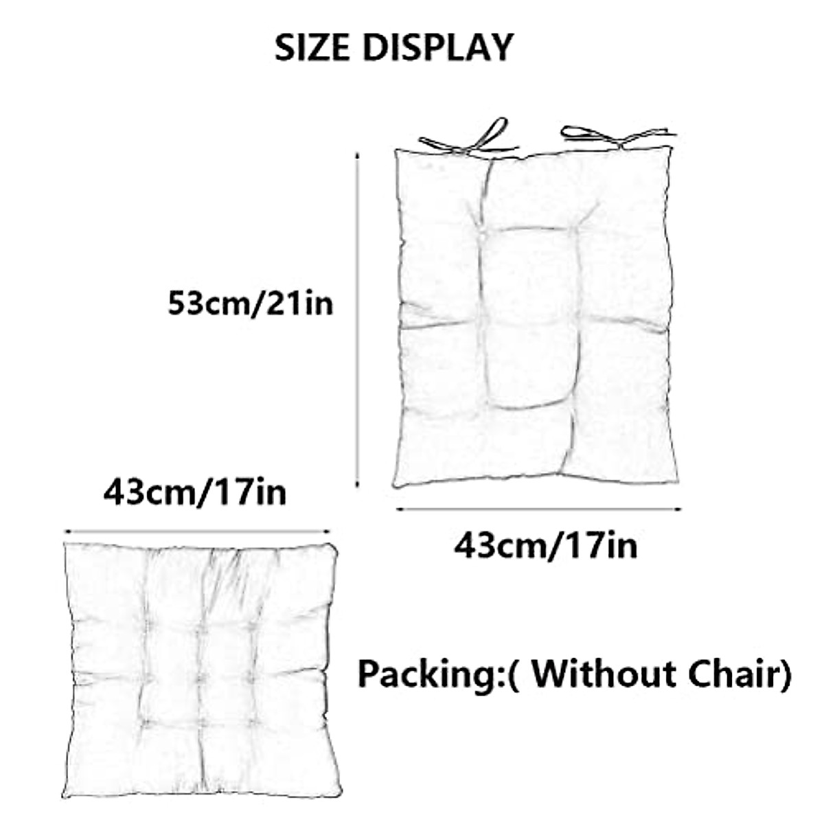 Rocking Chair Cushions for Living Room, Nursery, or Home Office, Tufted and Non-Slip Pads,with Ties Soft Thicken Seat Pads 2 Piece Set-Seat and Seatback 17"x17" Chair Pad