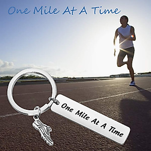 FOTAP Runner Gift One Mile At A Time keychain Runner jewelry Run Gift Marathon Jewelry Runner keychain Marathon gift(One Mile Key)