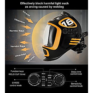 HZXVOGEN 3.94"X3.66" Large Viewing Screen True Color Solar Powered Auto Darkening welding Helmet 4 Arc Sensor Wide Shade 4~5/9-9/13 for TIG MIG Arc Weld Grinding Welder Mask (Model:LY800F)