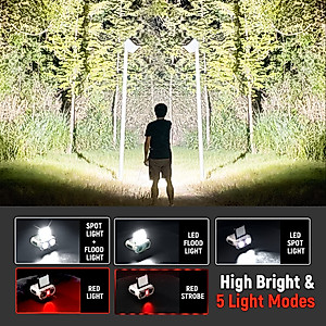 Hopedone LED Hard Hat Light, 800Lumens Rechargeable Dimmable Clip on Cap Lights, 180°Adjustable Hands Free Hat Flashlight Headlamp Waterproof for Running, Camping, Hunting, Cycling, Emergency