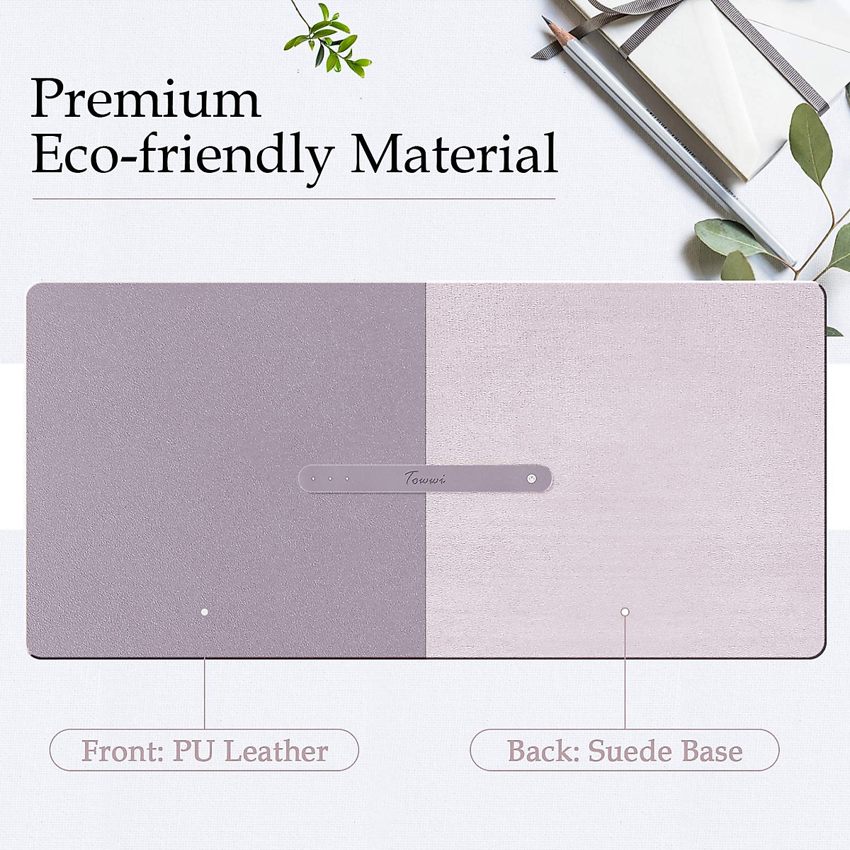 TOWWI PU Leather Desk Pad with Suede Base, Multi-Color Non-Slip Mouse Pad, 32” x 16” Waterproof Desk Writing Mat, Large Desk Blotter Protector(Gray-Pink)