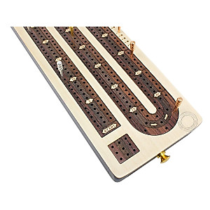 House of Cribbage - 3 Track Continuous Cribbage Board Inlaid in Rosewood - Maple Wood - Size: 12.5 Inches - Storage Drawer for Cribbage Pegs