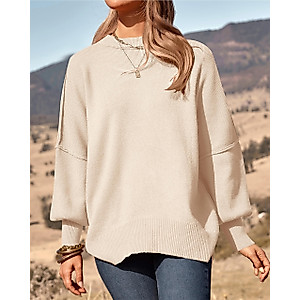 PRETTYGARDEN Women's Oversized Sweater 2024 Casual Fall Crewneck Long Sleeve Loose Side Slit Ribbed Knit Pullover Tops(Solid Beige,Medium)