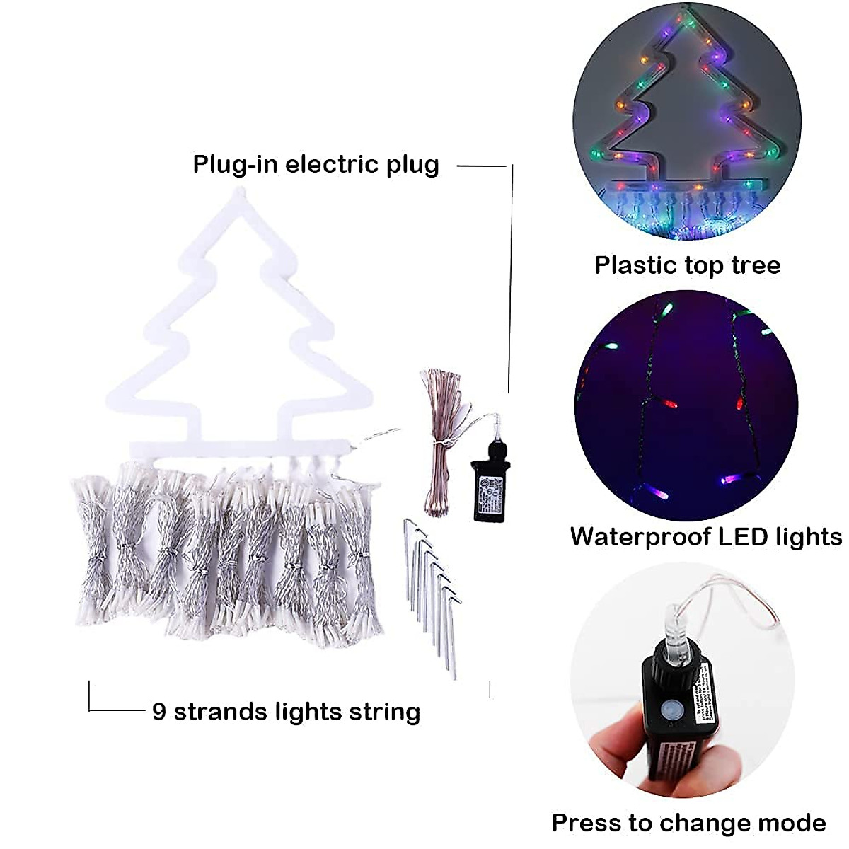 GIHOO Christmas Lights 317 LED 10FTX9 Outdoor Tree String Lights LED Icicle String Lights Christmas New Year Garland Outdoor for Bar Home Wedding Party Garden Christmas Tree Lights (Multi-Colored)