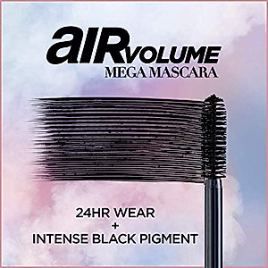 L'Oreal Paris Makeup Air Volume Mega Mascara, Lightweight & Long-lasting Volumizing Mascara for Voluminous Eyelashes, Washable Black Brown, 0.3 Fl Oz