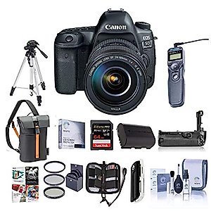 Canon EOS-5D Mark IV Digital SLR Camera Body Kit with EF 24-105mm f/4L is II USM Kit Bundle with 64GB U3 SDXC Card, Holster Case, Tripod, Spare Battery, Battery Grip, Software Package and More