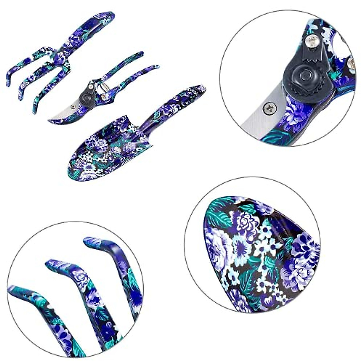 FLORA GUARD 3 Piece Aluminum Garden Tool Set - Trowel, Cultivator, Pruning Shear, Gift Set for Gardening Needs (Purple&Blue)