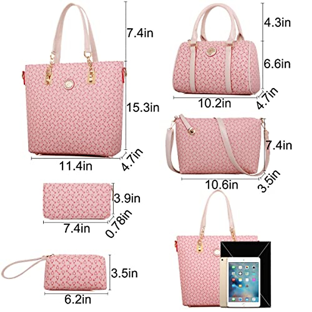 YOUNXSL Women Handbag Set 6 Pcs PU Leather Tote Purse Multi-purpose Classic Shoulder Bag Top Handle Bag Satchel(Coffee)