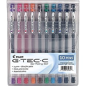 PILOT G-Tec-C Gel Ink Rolling Ball Pens, Ultra Fine Point (0.4mm), Assorted Color Inks, 10-Pack Pouch (35484)
