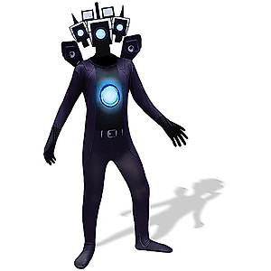 MLKIN Cameraman Titan Bodysuit for Boy 7-8Y Skibidi Toilet Halloween Skibidi Toilet Cosplay Horror Video Game Jumpsuit Costume, 7-8 Years, Blue+cameraman