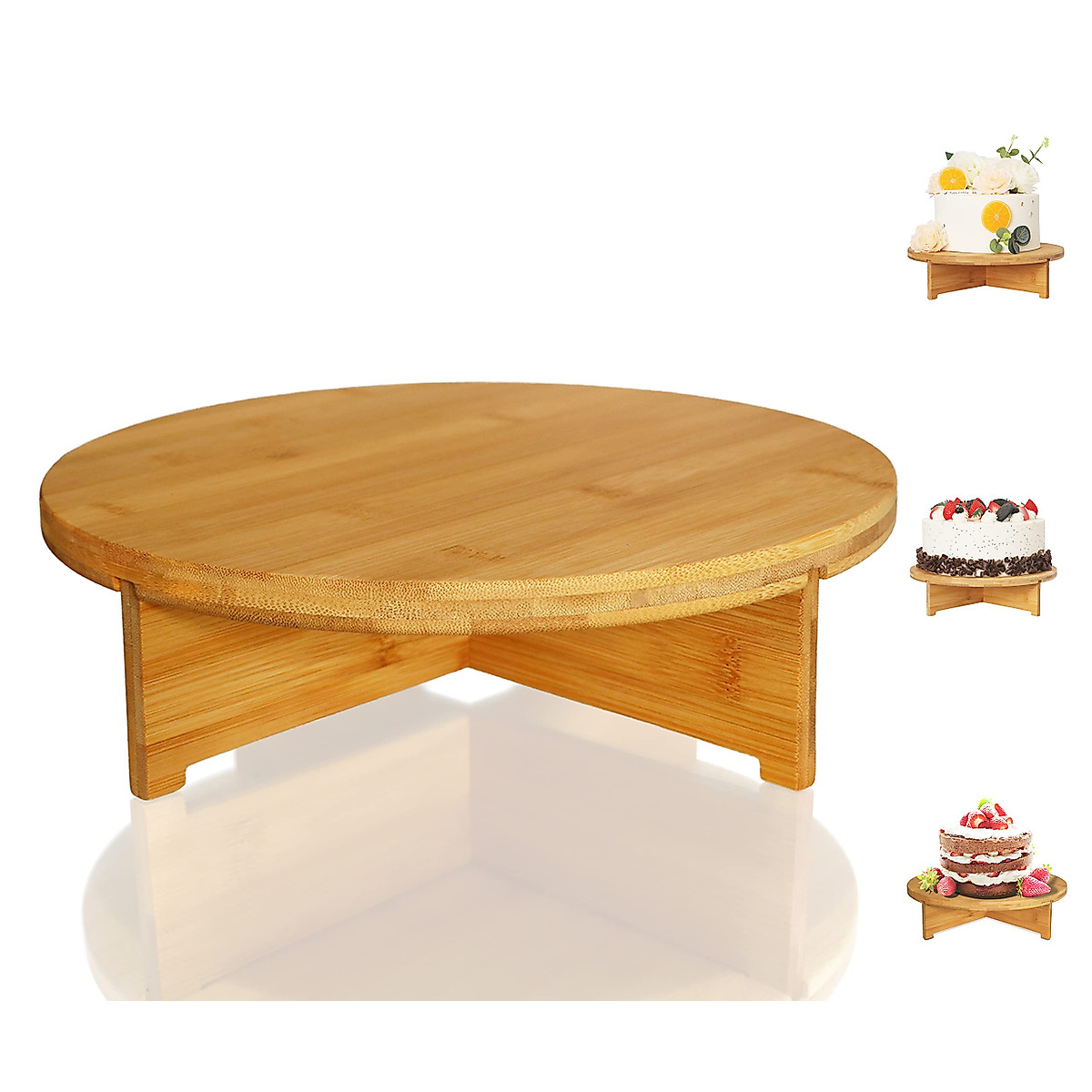 VSUINGO Bamboo Cake Stand, 12 Inch Round Cake Plate, Dessert Stand, Cupcake Stand with Detachable Base, Decorating Cake Holder