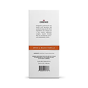 Cremo Spice & Black Vanilla Cologne Spray, An Explosion of Vibrant Spices, Tobacco and Black Vanilla, 3.4 Fl Oz