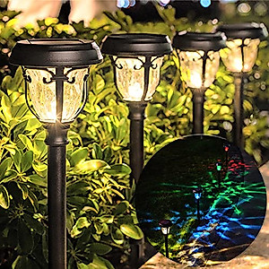 LeiDrail Solar Outdoor Lights, Solar Powered Waterproof Garden Pathway Lights with 2 Modes, RGB Changing/Warm Glass Stainless Steel Landscape Lighting for Yard Lawn Walkway - 8 Pack