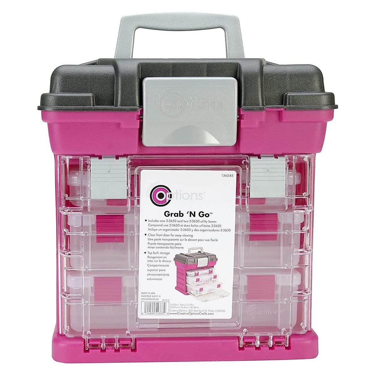 Creative Options 1363-85 Grab N' Go Rack System with Two No.2-3630 Deep Pro-Latch Organizers and One No.2-3650 Organizer, Magenta/Sparkle Gray,Medium