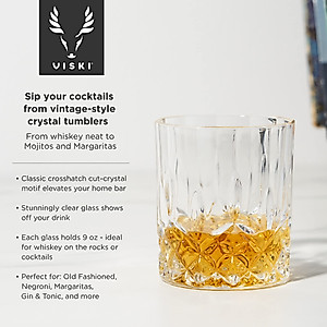 Viski Admiral Decanter and Lowball Glass Set - Premium Crystal Glasses for Liquor, Scotch and Whiskey, Glassware Gift Set of 8