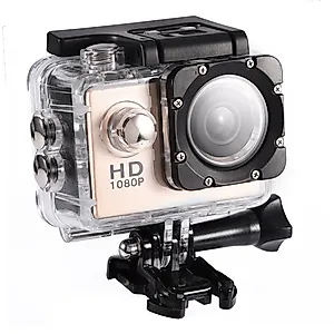Serounder Action Camera 12MP Waterproof 30m Outdoor Sports Video Camera 1080P Full LCD Mini Camcorder with 900mAh Rechargeable Batteries and Mounting Accessories Kits(Gold)