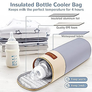 Mancro 2pack Insulated Baby Bottle Bags, Fits Baby Bottles up to 12 Oz Breastmilk Cooler Bag with Button Handle, Portable Baby Bottle Cooler Bag for Nursing Mom Daycare, Beige