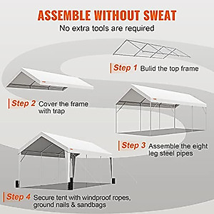 VEVOR Carport, 10x20 ft Heavy Duty Car Canopy Garage Boat Shelter Party Tent with 8 Reinforced Poles and 4 Weight Bags, UV Resistant Waterproof All-Season Tarp for SUV, F150, Car, Truck, Boat