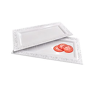 Yumchikel- Serving Tray Plastic for Party, 14" x 7.5" Platters for Serving Food, White Food Tray for Snacks, Food, Cookies, Set of 4, BPA Free