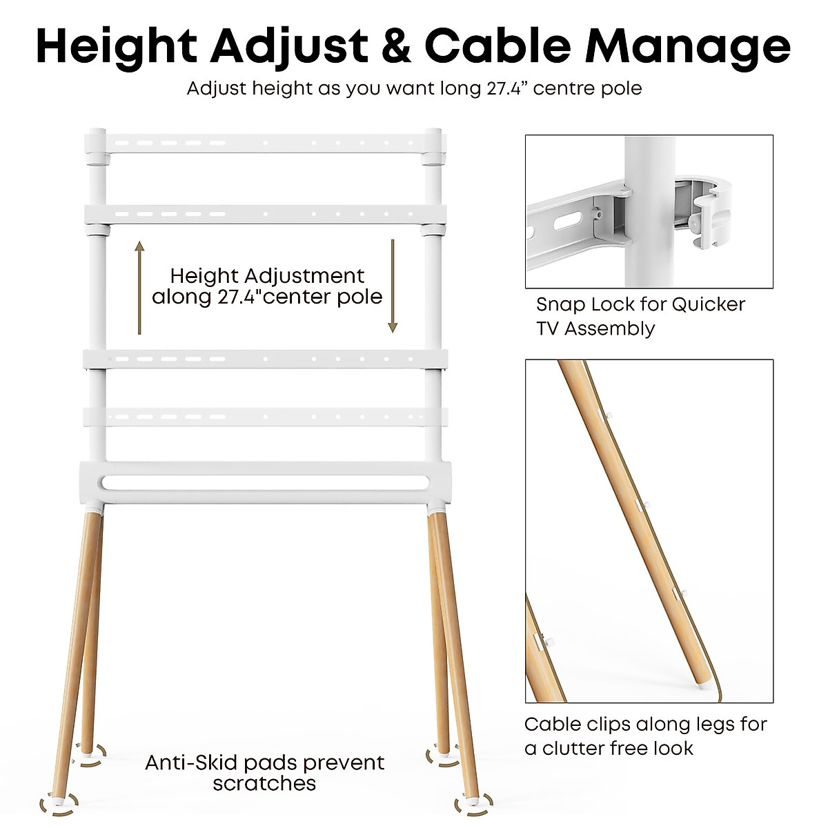 PUTORSEN Artistic Easel TV Floor Stand for 49 to 70 inch LED LCD Screens, Studio TV Display Stand with VESA 200x200 to 600x400mm and Max Load 100 Lbs, Adjustable TV Mount with 4 Legs, Color White