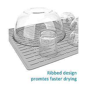 Large Silicone Dish Drying Mat with Faucet Mat - 20" x 16" - Dish Drying Mat, Dish Drainer Mat for Kitchen Counter, Heat Resistant Hot Pot Pad, Non-Slip Sink Mat, BPA Free, Dish Washer Safe(Grey)