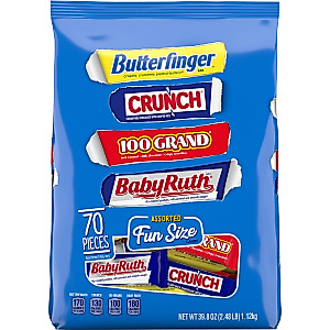 Butterfinger and Co. Bulk Chocolatey Candy Bag, Mix of Fun Size Butterfinger, CRUNCH, Baby Ruth and 100 Grand Milk Chocolatey Bars, Easter Basket Stuffers, 39.8 oz, 70 Count