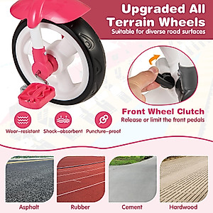 Costzon Tricycle for Toddlers, 6 in 1 Trike w/Parent Handle, Adjustable Canopy, Storage, Safety Harness & Wheel Brakes, Baby Push Tricycle Stroller for Kids Boys Girls Aged 9 Month-5 Years Old, Pink