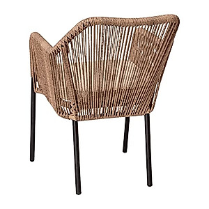 Flash Furniture Kallie Set of 2 Indoor/Outdoor Stacking Club Chairs with Arms - UV Resistant Woven Natural Seat - Ivory Zippered Cushions - Black Aluminum Frame