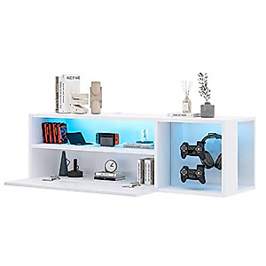 SogesPower Floating TV Stand Wall Mounted with Lights,LED TV Stand Floating Entertainment Center with Storage for Bedroom Living Room,Modern Floating Shelf for Under TV,White 40"