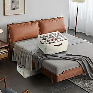 2 Pack Large Shoe Organizer for Closet, Adjustable Dividers Shoe Storage Bins Boxes, Foldable Shoe Holder Cube Containers with Clear Cover for Men’s shoes, High heel,Sneaker,Slippers,Boots(Beige).