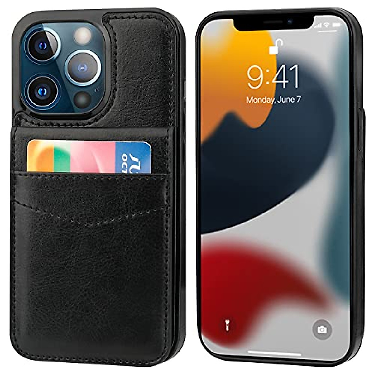 KIHUWEY Compatible with iPhone 13 Pro Case Wallet with Credit Card Holder, Premium Leather Magnetic Clasp Kickstand Heavy Duty Protective Cover for iPhone 13 Pro 6.1 inch(Black)