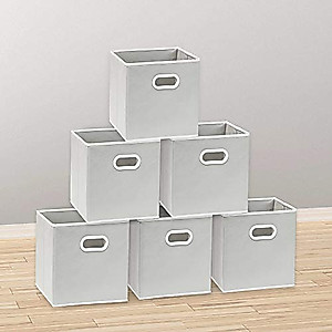 6 Pack - SimpleHouseware Foldable Cube Storage Bin with Handle, Grey