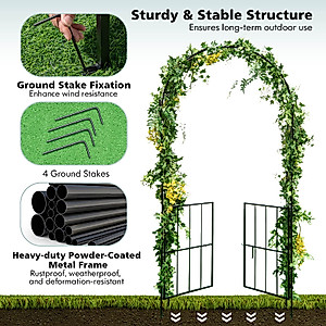 Giantex Garden Arbor Trellis with Door, 7.5FT Metal Garden Arch with Gate and Stakes for Climbing Plants Rose Vine, Arbors and Trellises Pergola for Lawn Patio Wedding Bridal Party Decoration