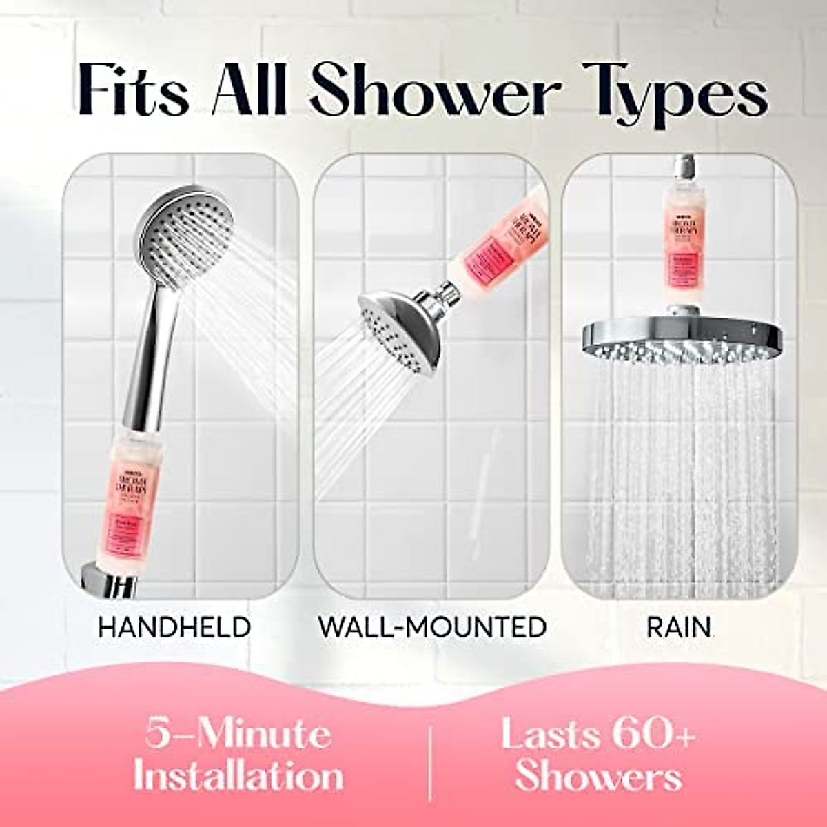 Sutera Shower Infuser - Vitamin C Shower Head Filter, Hard Water Softener, Chlorine & Fluoride Shower Filter, Water Purifying Filtered Shower Head with Beads, Helps Dry Skin & Hair Loss (White Rose)