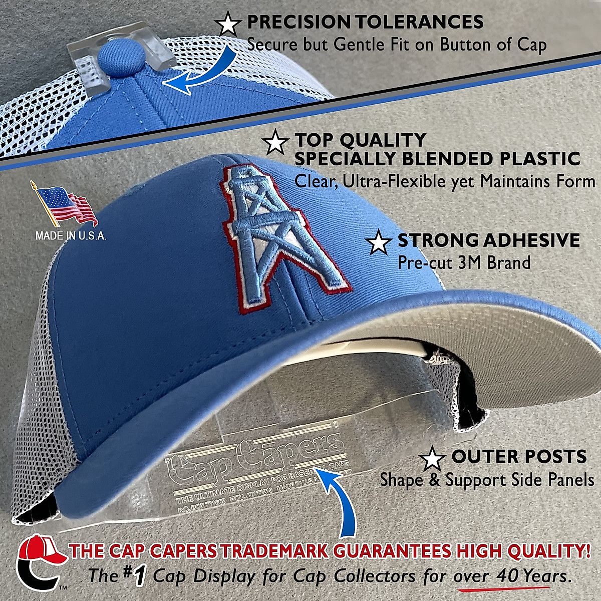 Cap Capers® Baseball Cap Display; Wall Mounted Hat Rack; Baseball Cap Storage & Organization; (12 pk) Great for Cap Collectors. The Ultimate Display for Baseball Caps