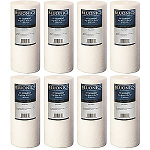 Bluonics 4.5"x10" Sediment Water Filters 8 Pack of (5 Micron) Standard Size Whole House Cartridges for Removing Rust, Iron, Sand, Dirt, Sediment and Undissolved Particles