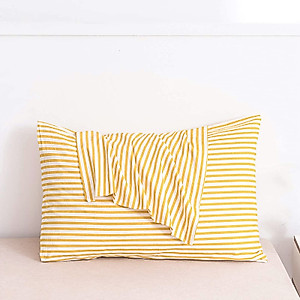 JELLYMONI 100% Cotton Striped Standard Pillowcases Set, 2 Pack White and Golden Yellow Stripes Pillow Covers with Envelope Closure(Pillows are not Included)