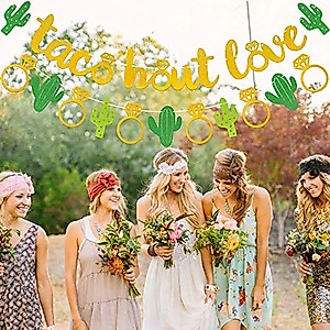 Taco Bout Love Banner Gold Glitter Bachelorette Wedding Engagement Bridal Shower Backdrop Mexican Fiesta Themed Party Supplies Decorations 2 Set