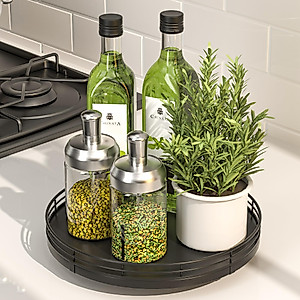 9" Oak Wood Lazy Susan Turntable Organizer, Lazy Susan for Cabinet Dining Table Pantry Wood Rotating Tray for Kitchen Countertop Coffee Table Decor Spinning Spice Can Organization and Storage Black