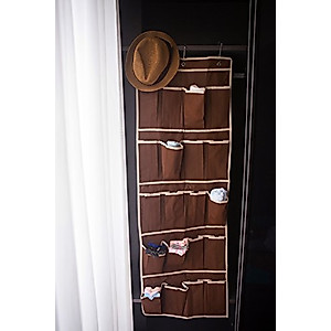 Amelitory Over the Door Shoe Organizer 20 Pockets Hanging Shoe Storage Fabric Coffee