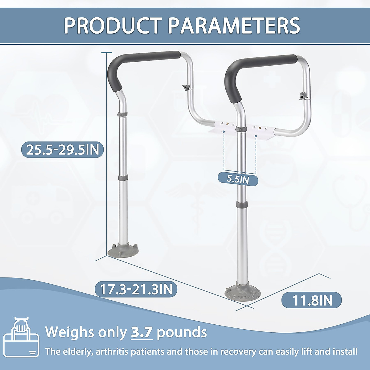 Toilet Safety Rail for Seniors, Toilet Grab Bars for Seniors and Disabled, Toilet Handles for Elderly with Adjustable Width and Height, 350 lb Weight Capacity, FSA/HSA Eligible (White)