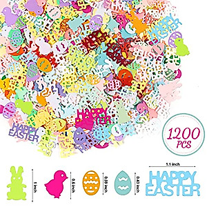 1500PCS Easter Confetti Rabbit Egg Chicken Shape Glitter Metallic Foil Table Scatters Confetti for DIY Party Decorations(1.6oz)