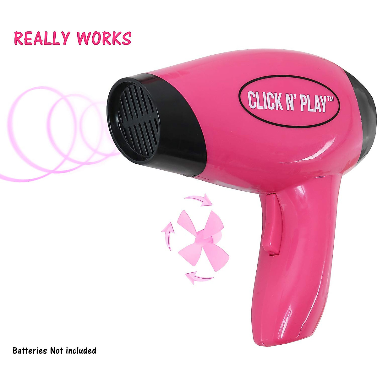 Click N' Play Set of 8 Kids Pretend Play Beauty Salon Fashion Play Set with Hairdryer, Curling Iron, Mirror & Hair Styling Accessories with a Beauty Tote Bag - Hair Salon Toys for Girls