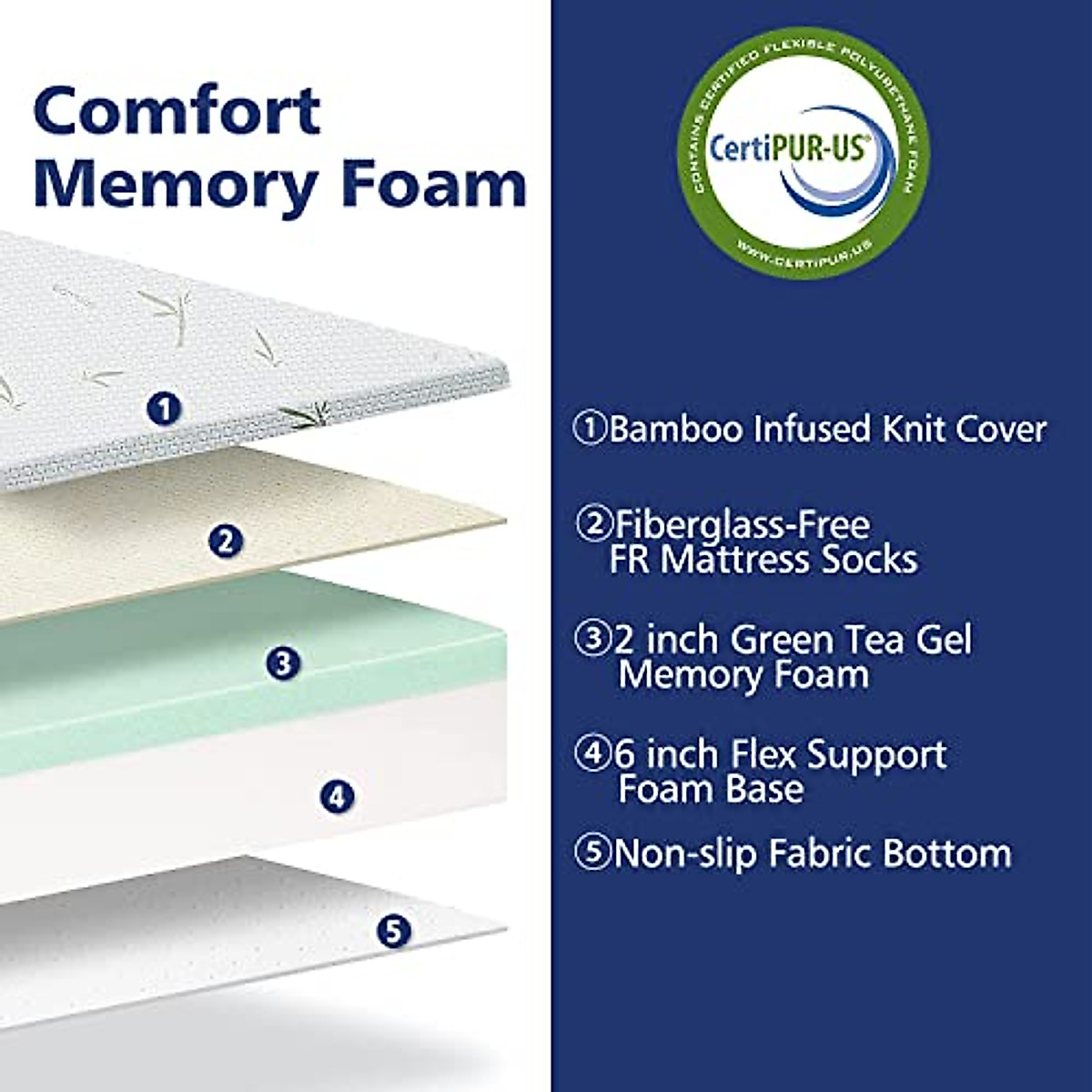 VANCIKI 8 Inch Twin XL Mattress, Cool Gel Memory Foam Mattresses with Bamboo Pattern Cover Breathable Pressure Relieve Bed Mattress in a Box, CertiPUR-US Certified, Made in USA