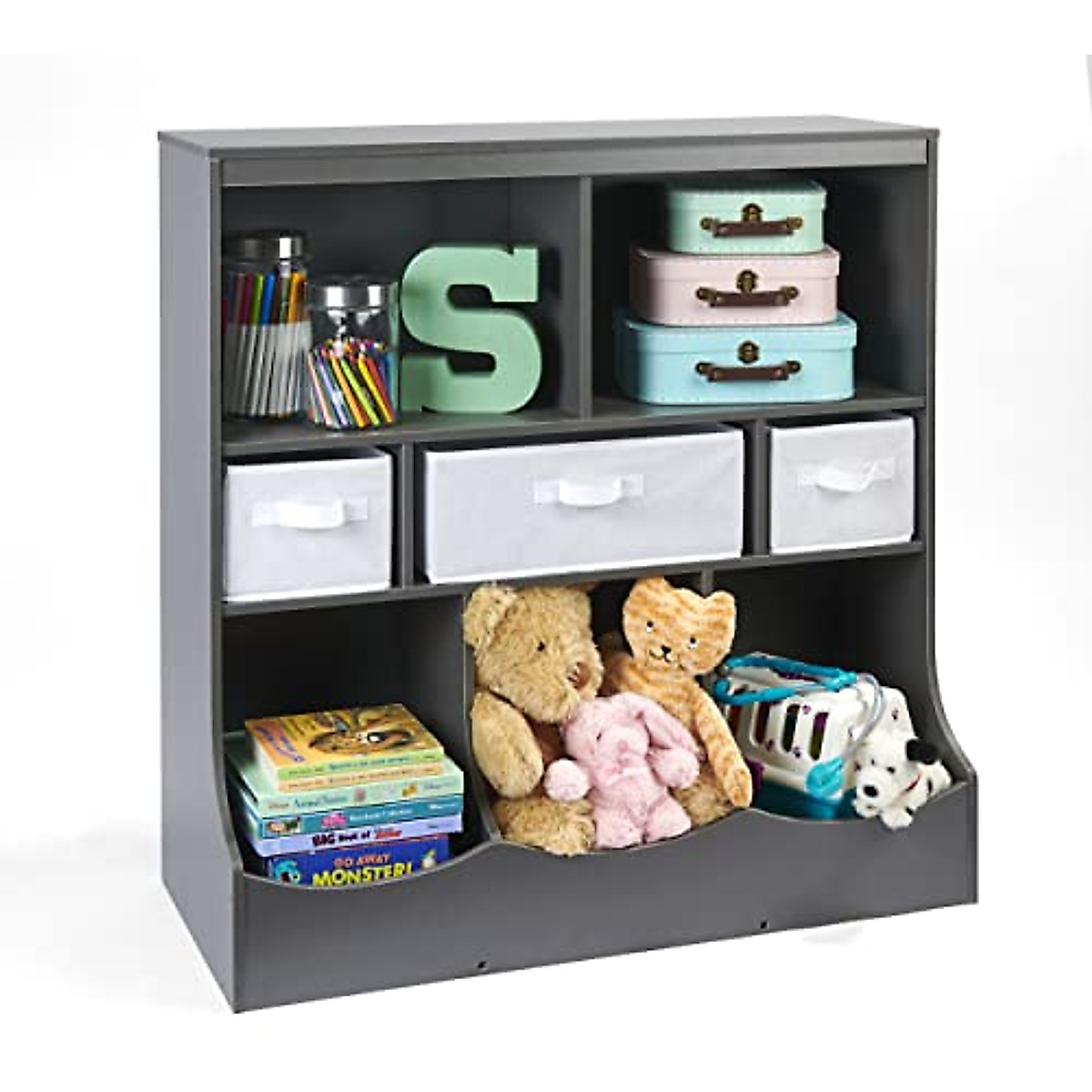 Badger Basket Combo Bin Toy Storage Unit and Book Shelf for Kids with 3 Baskets - Cool Gray