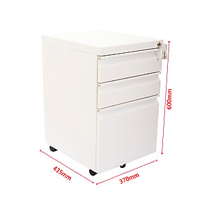 Panana 3 Drawers Filing Cabinets, Mobile File Metal Cabinet Under Desk Drawers on Casters Rolling Office Cabinet for Home Office Furniture, Fully Assembled (White)