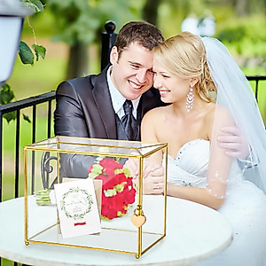 Gold Glass Card Box Wedding Card Box with Lock, Large Gift Card Box Money Box Holder for Wedding Reception, Anniversary, Birthday Party, Baby Shower, Graduation, Home Decorations